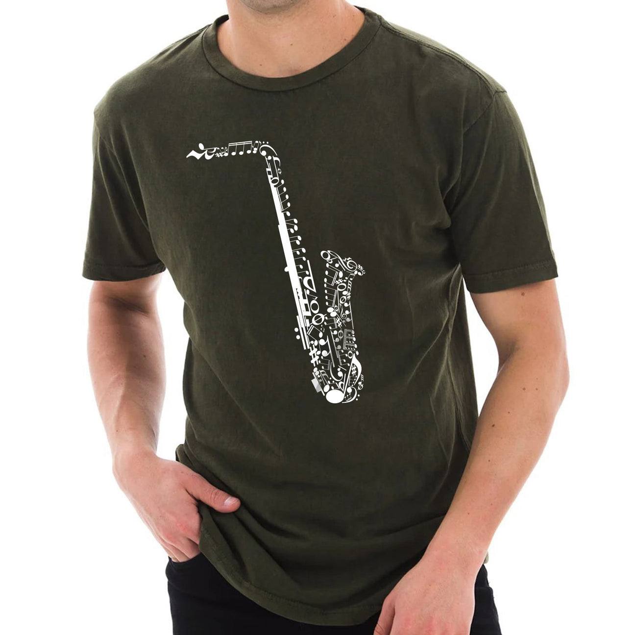 Music Notes Saxophone Unisex Ring Spun Cotton Vintage Short Sleeve ...