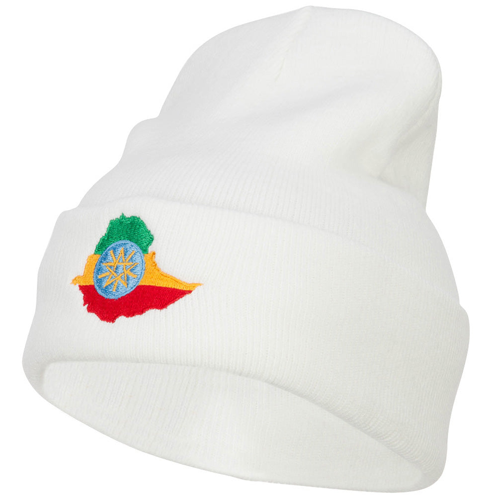 Ethiopia Flag Map Embroidered Long Beanie | Foreign Country Designed ...