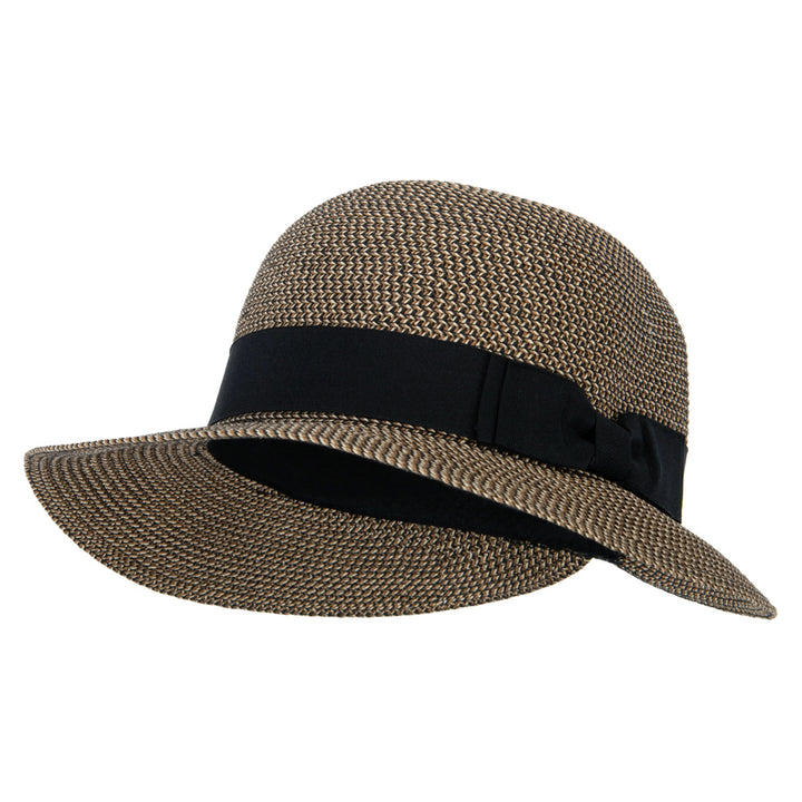 Women's Paper Braid Bow Ribbon Band Accented Split Brim Cloche Hat ...