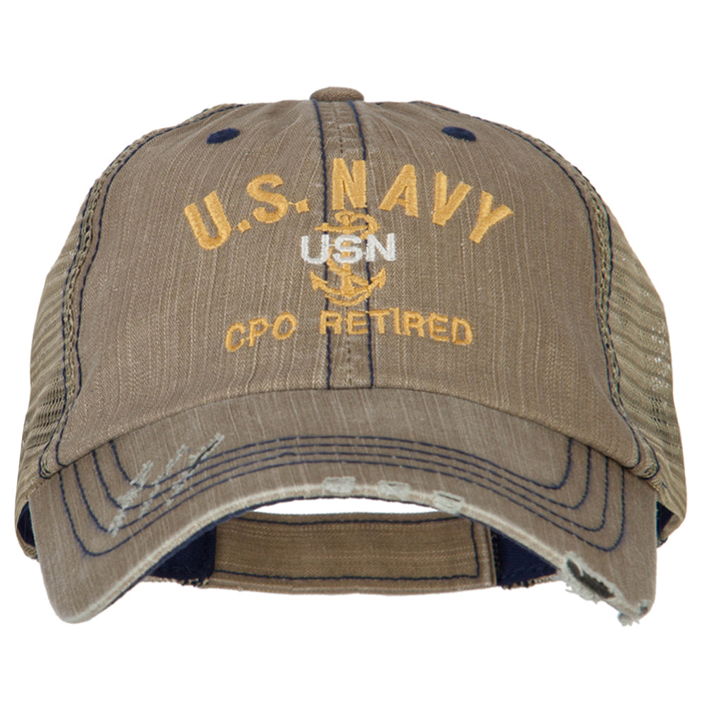 US Navy CPO Retired Embroidered Low Profile Cotton Mesh Cap | Veterans ...